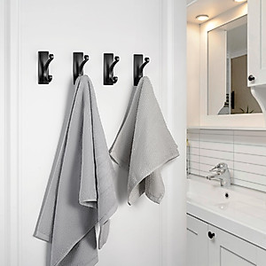 jockcaras Adhesive Wall Hook for Towel/Coat - Extra Sticky 10LB Stainless, Stick on Hanger for Bath or Shower, Matt Black 4-Pack