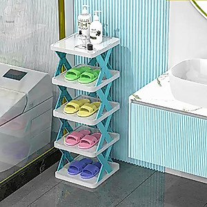 Nicunom Free Standing Shoe Rack Organizer Narrow, 7 Tier Plastic Shoe Storage Organizer, Stackable Shoe Cube Racks, Free Standing Shoe Shelf Organizer for Entryway, Hallway, Closet, Bedroom