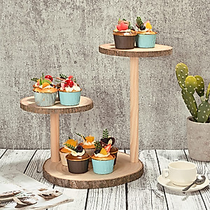 WILLOWDALE 3 Tier Cupcake Stand for 24 Cupcakes, Wood Cup Cake Tier Stand Farmhouse Tiered Tray Decor Set, Rustic Wedding Cake Stands for Dessert Table Display Set Wooden Serving Tray for Party