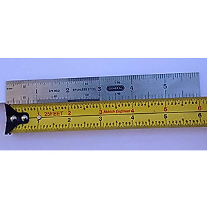 Decimal Inch Tape Measure, 25 Foot, Black Marks Even hundredths of an inch, Black Numbers for Tenths of an inch and inches, red for feet and inches, Magnetic Three Rivet Hook, Tape Lock, Belt Clip.