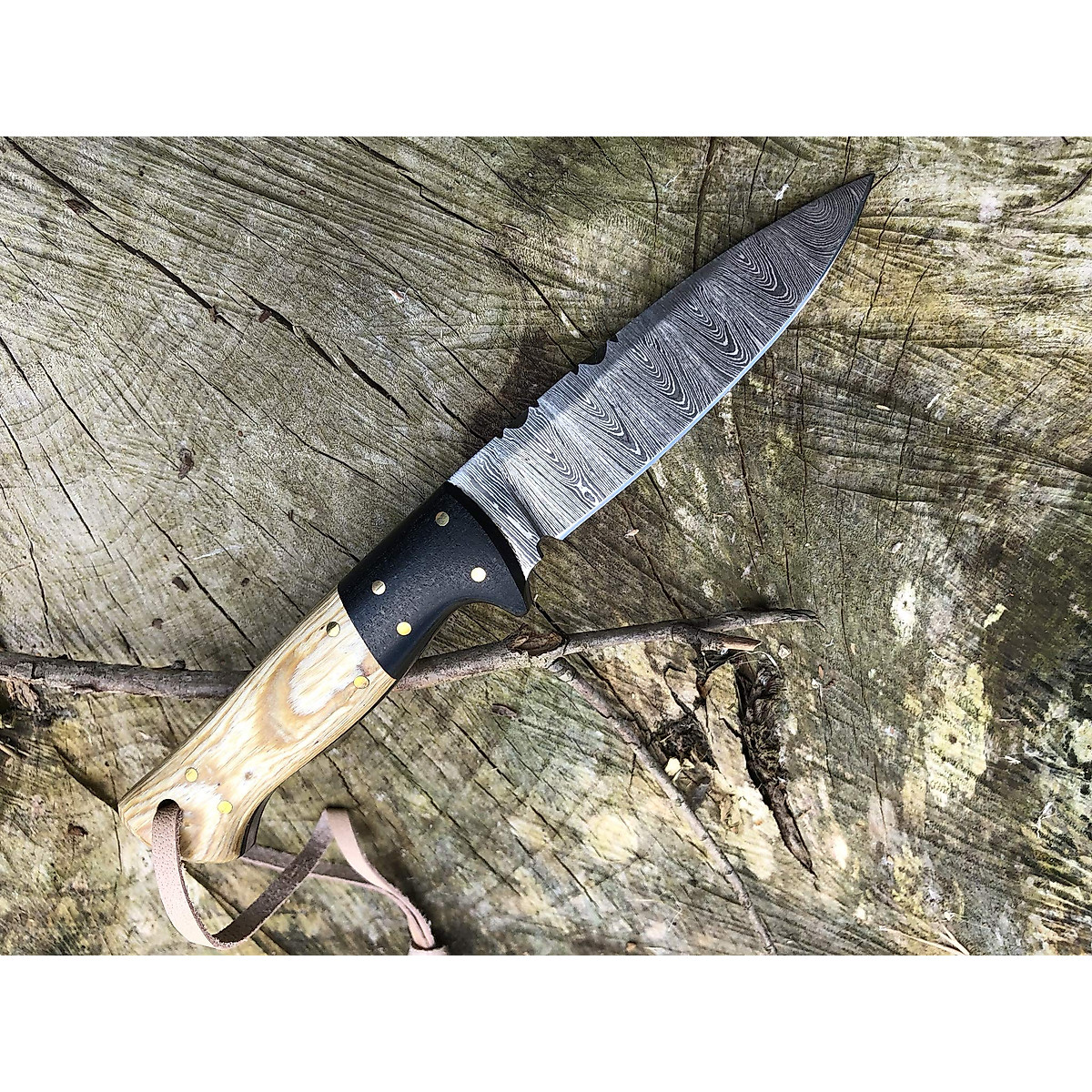 Perkin Damascus Steel Hunting Knife With Sheath Bushcraft Knife - SK1200