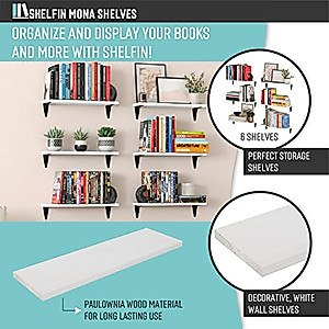 SHELFIN Mona 17" White Floating Shelves for Storage Wall Bookshelf Living Room Office Supplies & Kitchen Organizer Bedroom Shelves Set of 6