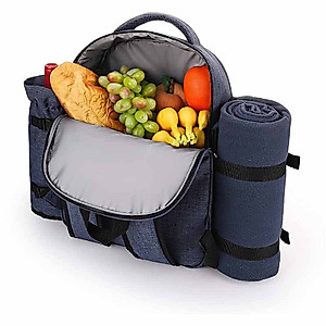 4-Person Picnic Backpack Bag with Cooler, Removable Water Bottle/Wine Rack, Outdoor Fleece Blanket, Plate and Cutlery Picnic Set (4-Person, Gray)