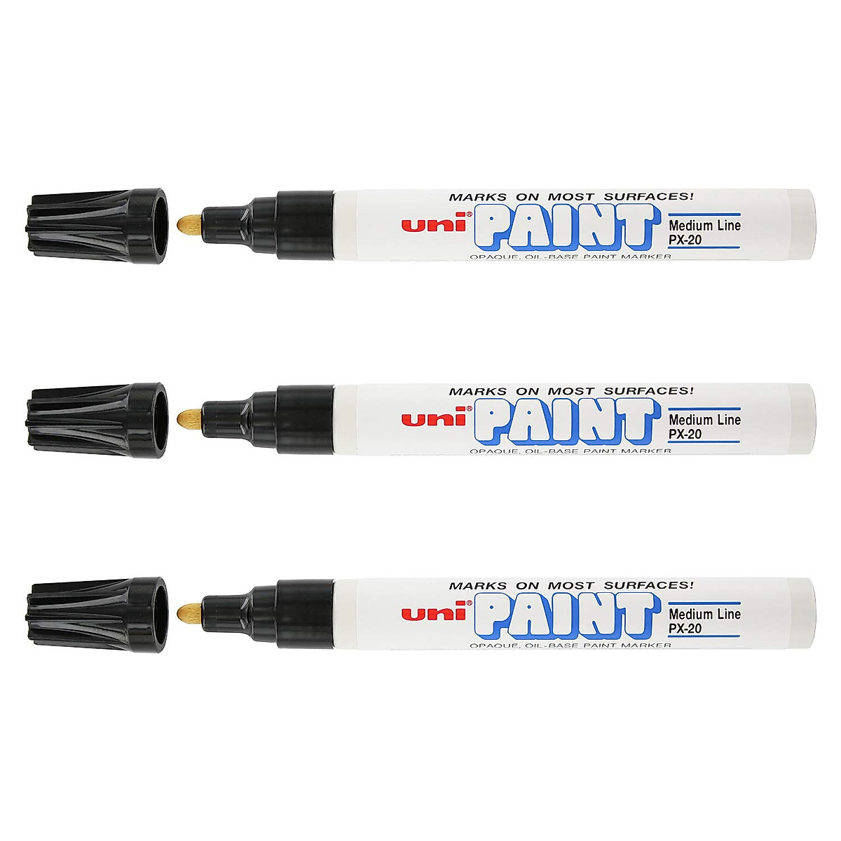 Uni-Paint Marker Medium Point Black Pack Of 3 PX - 20 Marks on Most Surface Opaque Oil Based Markers