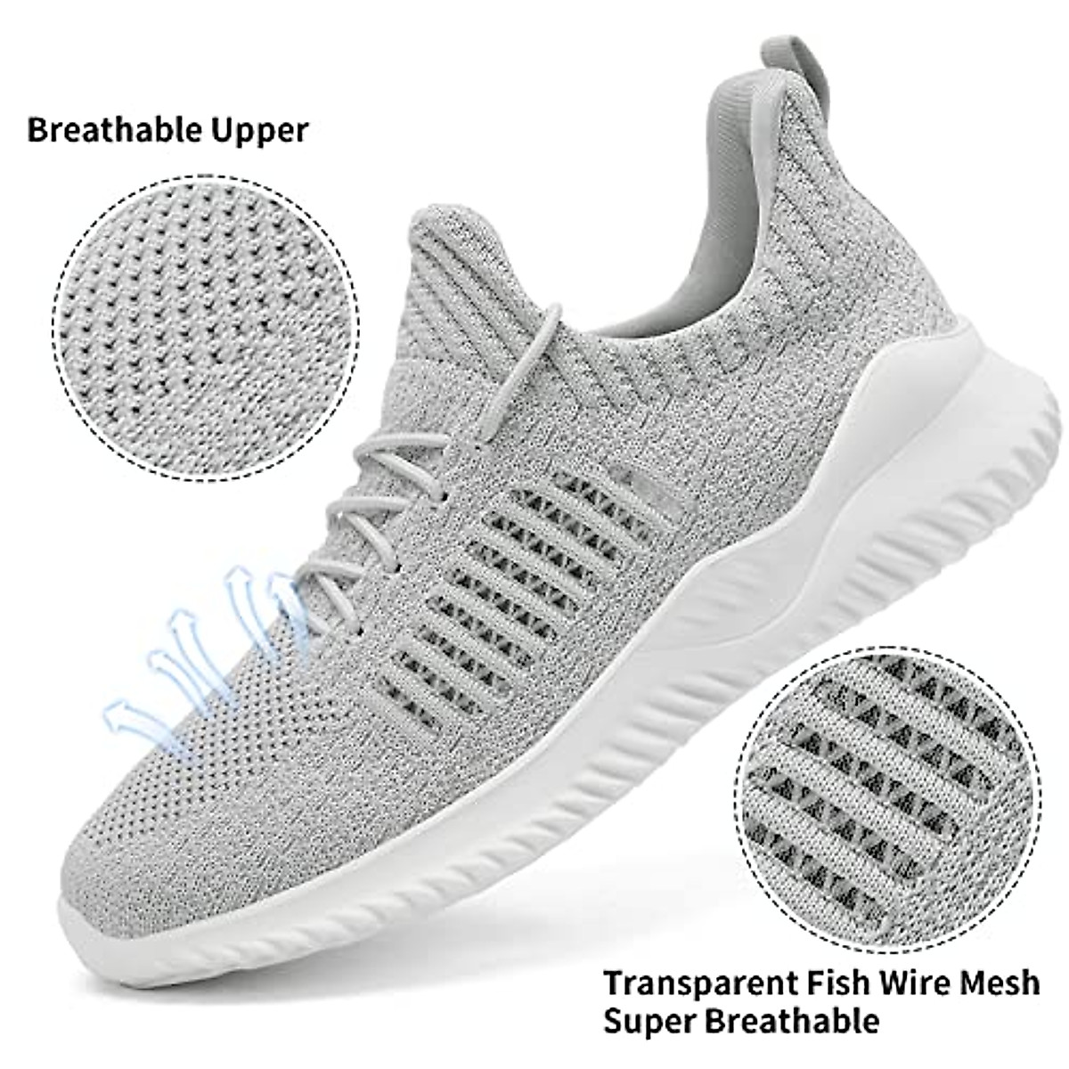 Akk Men's Running Shoes Walking Tennis Gym Sneakers Slip On Memory Foam Lightweight Shoes Grey 14