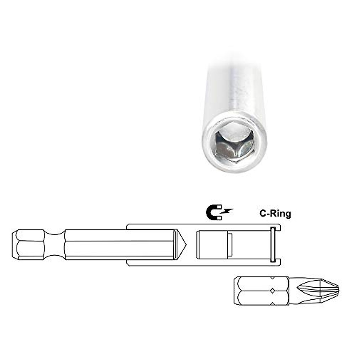 KAIFNT K405 Magnetic Bit Holder with Retaining Ring, 2, 4, 6-inch Extensions, 3-Piece