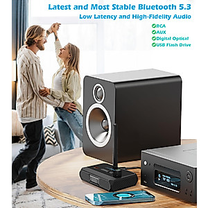 KAIY Bluetooth 5.3 Receiver for Home Stereo, Optical Low Latency & HD Music Audio Bluetooth to RCA Adapter for Stereo/Speakers/Wired Speakers/Home Audio Music Streaming Stereo System, Support AUX/USB