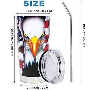 QSLST Eagle Tumbler 20oz Stainless Steel Insulated Coffee Travel Mug - Eagles Cup Coffee Tumbler for Men - 4th of July American Flag Tumbler - Independence Day Cup