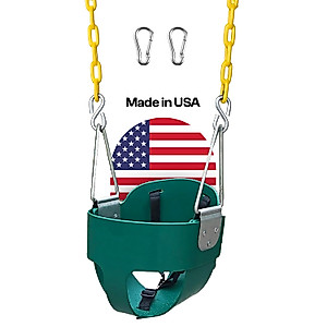 Toddler Bucket Swing Seat - Patent Pending & Exclusive Safety Harness - High Back Full Bucket Toddler Swing Seat w/Heavy-Duty Plastic-Coated Chains - Safari Products USA
