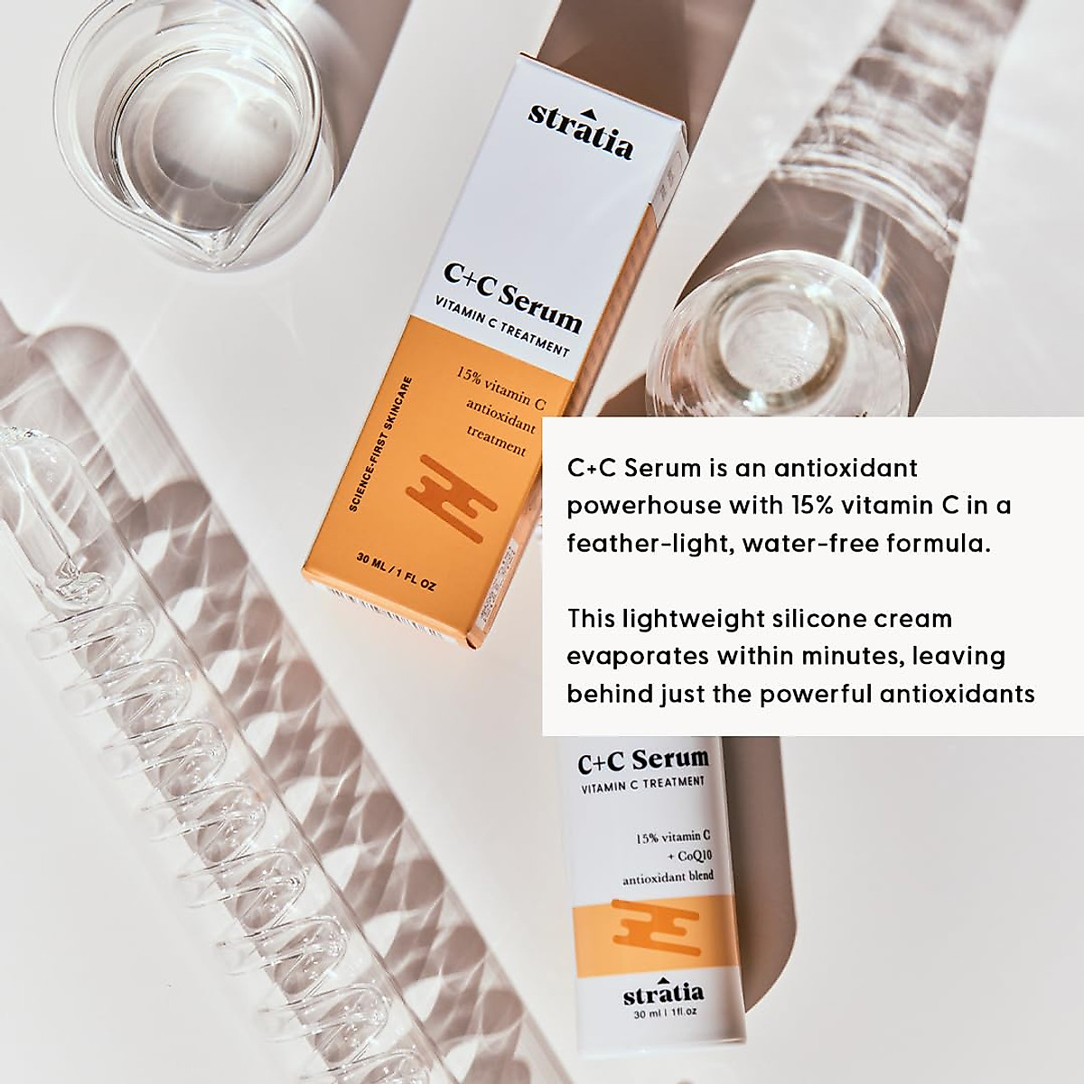 Stratia C+C Serum, 15% Vitamin C with 10% L-ascorbic Acid, Non-Irritating, Water-Free Formula, Anti-Aging, Benefits, 1 Fl Oz