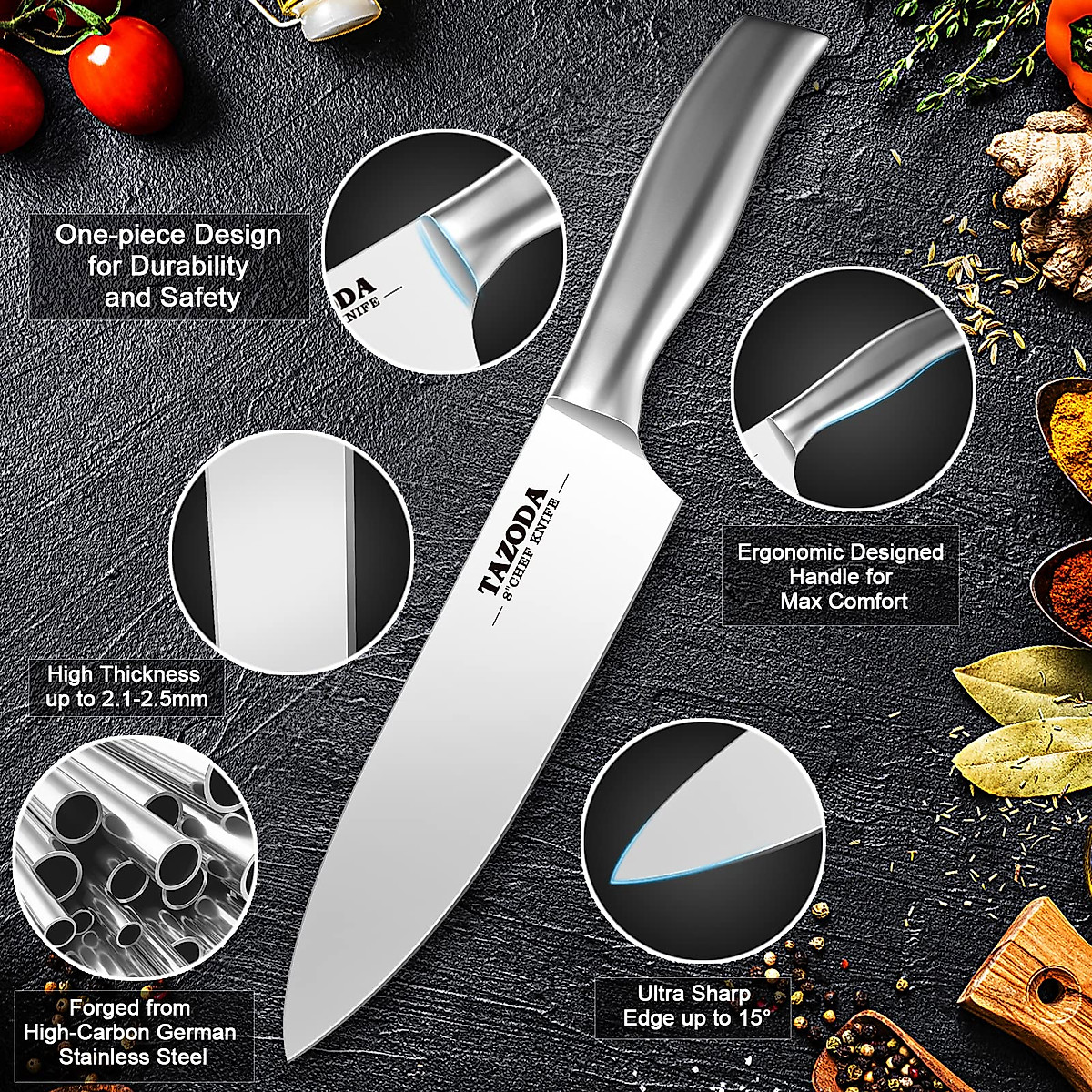 Knife Sets for Kitchen with Block, 15 Pieces Kitchen Knife Set, German Stainless Steel Knives Set for Kitchen, Dishwasher Safe Knife Block Set, Knife Set with Sharpener, Professional Chef Knife