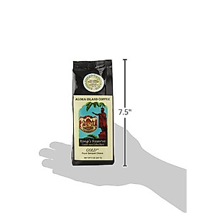 Aloha Island Coffee, GOLD King Reserve Kona Hawaiian Coffee Blend, Medium Roast, 8 Oz Ground, 8-ounces