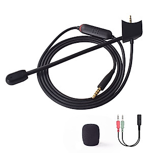 QC35 Boom Mic Cable with 3.5mm Splitter adapter Compatible with Bose QuietComfort 35 II (QC35 II) & QuietComfort 35 (QC35) Headphones, Boom Microphone Cable for PC, Laptop, PS4, PS5, Xbox One, 4ft