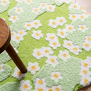 Moss Rug 3D Stereo Irregular Rug Nature Flowers Daisy Moss Rug for Living Room Bedroom Home Aesthetic Decor Floor Mat Indoor Floor Plush Shaggy Area Rug Anti-Slip Cute Rugs (39.4*39.4in) (green)