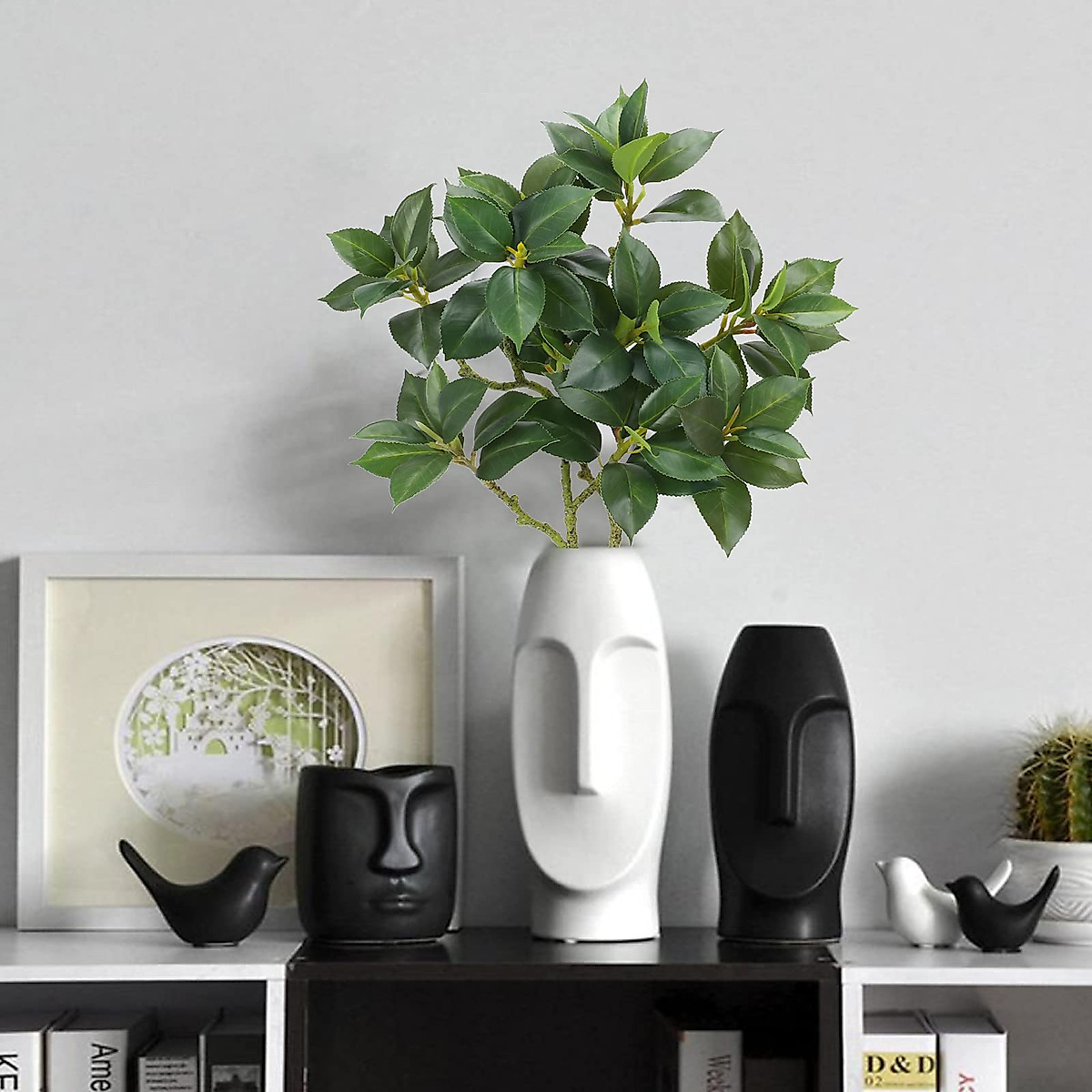 HO2NLE 2 PCS Artificial Shrubs Plants Real Touch Fake Green Leaves Stems Silk Greenery for Floral Arrangements Indoor Outdoor Table Centerpieces Garden Office Home Patio Yard