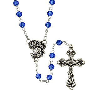 Blue Acrylic Rosary with Archangels Our Father Prayer Beads, 20 Inch