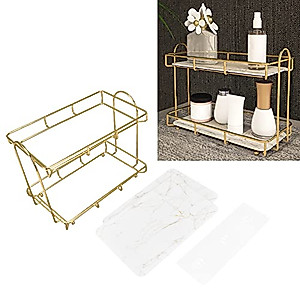 FTVOGUE 2-Tier Shelf Organizer Bathroom Countertop Rack Large Capacity Golden Bathroom Countertop Rack Storage Tray for Home Hotel Bedroom