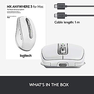 Logitech MX Anywhere 3 for Mac – Wireless, Ultrafast Magnetic Scrolling, Any Surface, 4000DPI Sensor, USB-C, Bluetooth,MacBook Pro/ Air,iMac,iPad Compatible - Pale Grey
