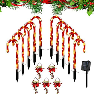Christmas Candy Cane Lights,Christmas Decoration， Waterproof Solar Powered Garden Light， 5Pcs Lamp Christmas Lawn Candy Cane String Lights， Home for Outdoor Garden Decor