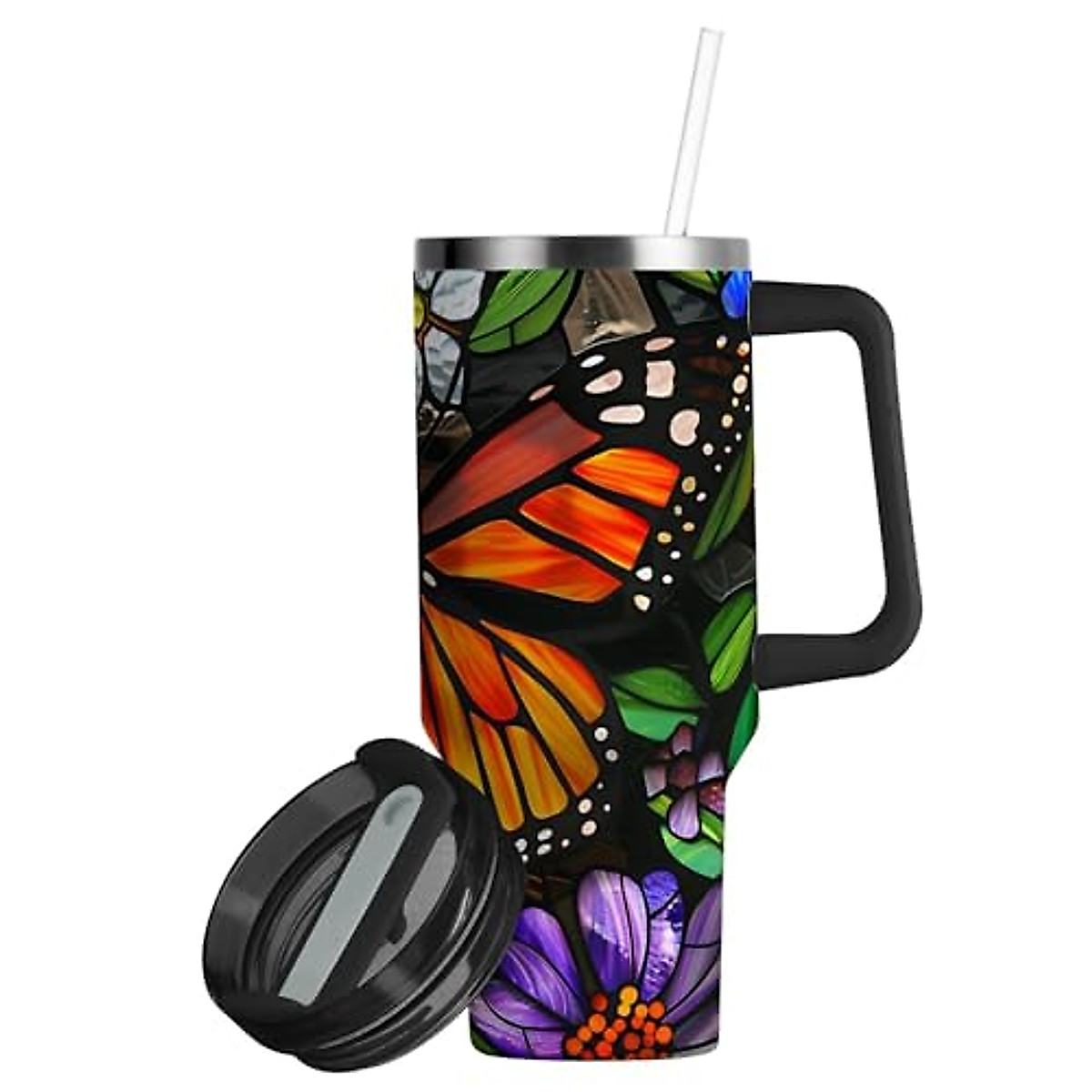 Bokkoy Big Orange Butterfly 40 oz/30 oz Tumbler with Handle and Straw Stainless Steel Tumbler with Lid Reusable Vacuum Insulated Cup