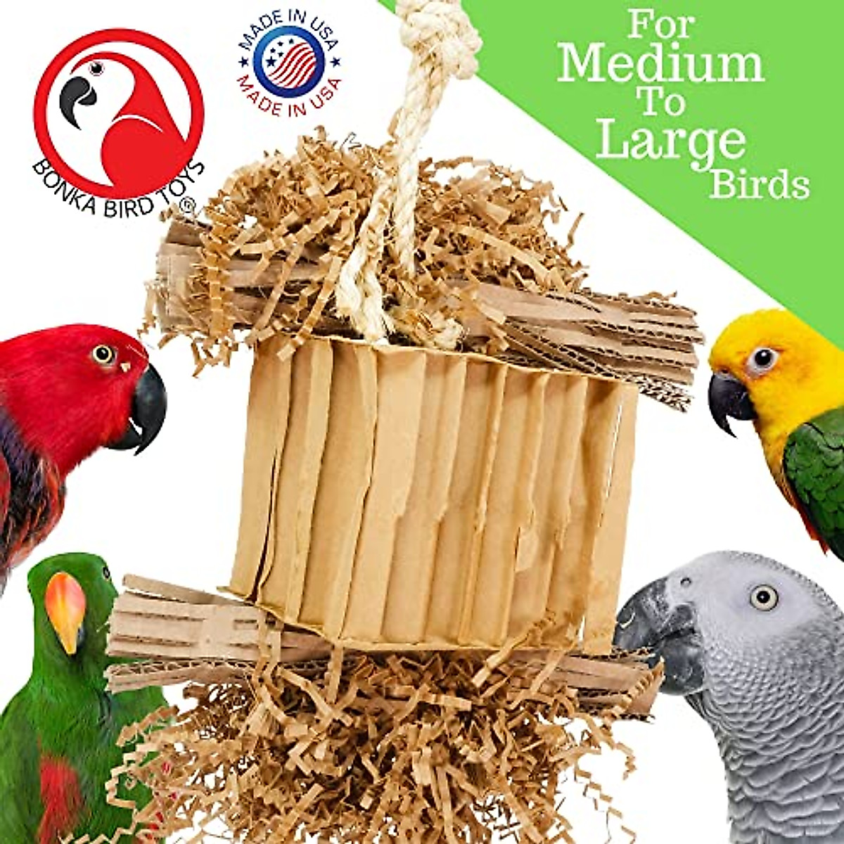 Bonka Bird Toys 3753 Natural Shreddy Eddy Medium to Large Parrot Toy Good Conure African Grey, Conures, Amazons, Small Cockatoos, and similarly Sized pet Birds for Chewy Foraging Fun.