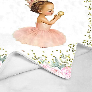 XOZOTY Personalized Cute Golden Hat Girl Pink Flowers Baby Blanket with Name Custom Baby Nursery Throw Fleece Blankets for Boys and Girls Birthday Tapestry 30 X 40inch