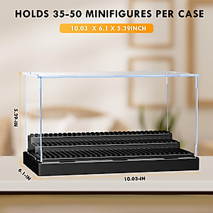 KKU Display Case for Minifigure Action Figures Blocks, Acrylic Minifigure Display Case Box Storage with 3 Movable Steps Gift for Kids Adults (Black, 1 Pack)