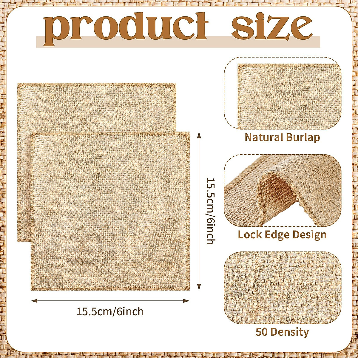 VitalCozy 36 Pieces 6 x 6 Inches Burlap Squares Jute Burlap Finished Edges Square Fabric Farmhouse Burlap Placemats for Home Party Wedding Table Cover Centerpieces Craft Supplies