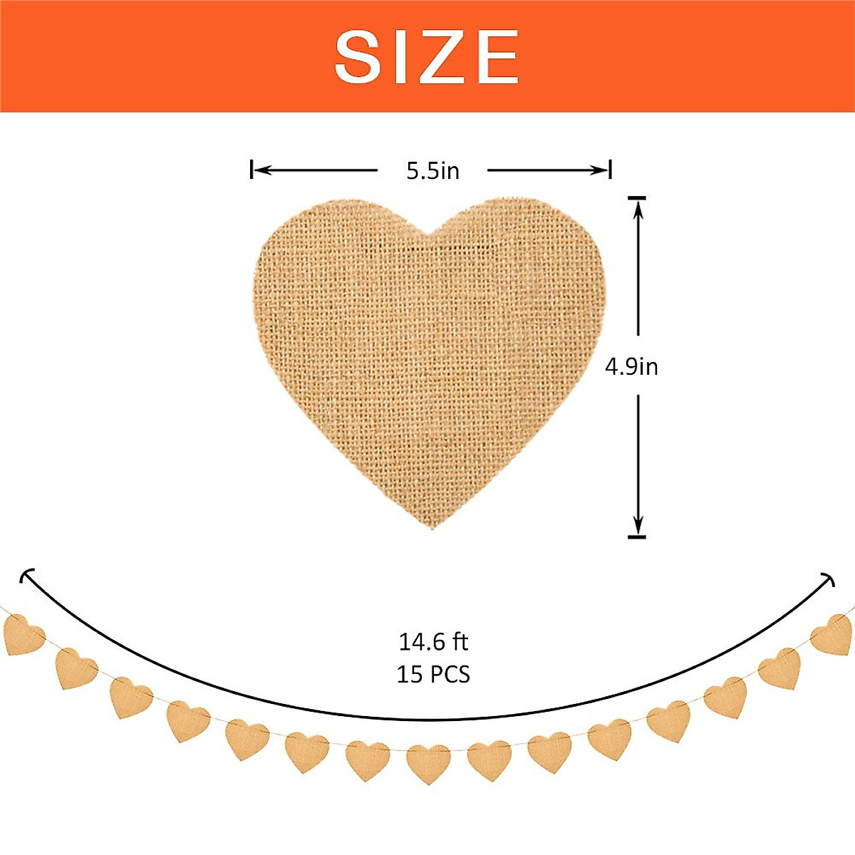 ThxToms (15 Pcs) Heart-Shape Burlap Banner, DIY Custom Banners, Party Decor for Birthday, Wedding, Baby Shower and Graduation, 14.6ft