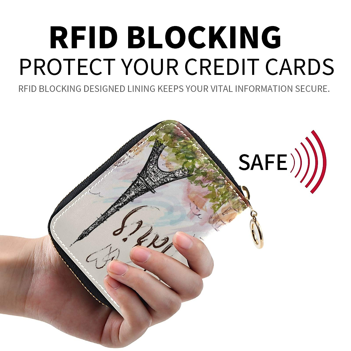 susiyo Stylish Pattern Paris Eiffel Tower Credit Card Wallet, RFID Blocking Compact Women Leather Card Holder Zipper Purse