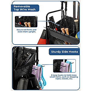 StorageWorks 110L Garden Tool Organizer, Multipurpose Garden Organizer for Yard Tool, Rolling Sports Equipment Organizer, Mop and Broom Rack, Garage Storage with Wheels, Black, 1 pack