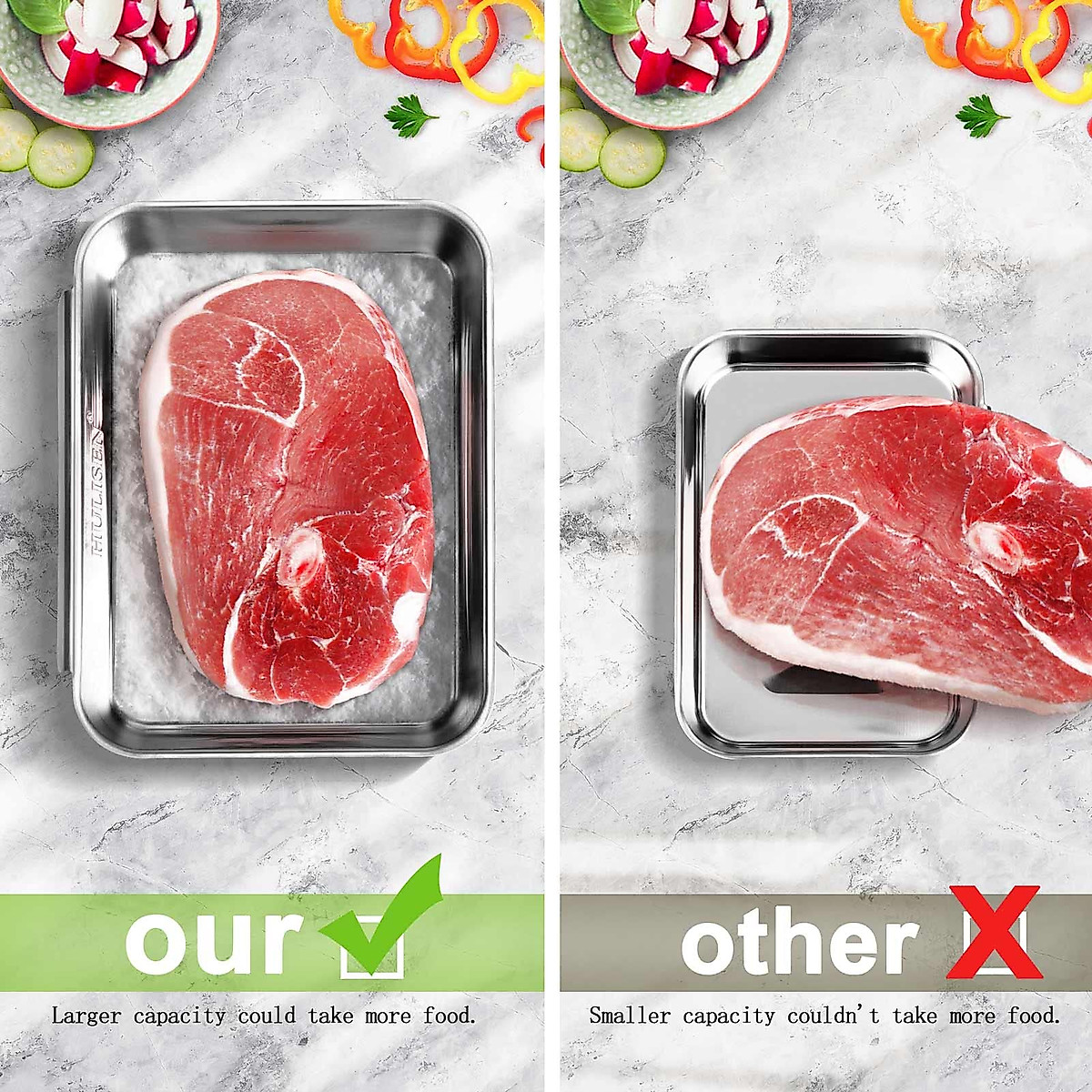 HULISEN Breading Trays Set of 3, Large Stainless Steel Breading Pans for Dredging Chicken Breasts and Marinating Meat, Interlocking Food Prep Trays for Coating Fish and Breadcrumb Dishes, Oven Safe