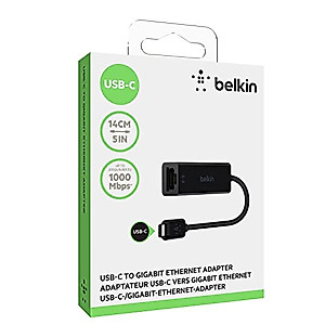 Belkin USB C To Ethernet Adapter - Gigabit Ethernet Port Compatible with USB C Devices - USB C to Ethernet Cable For MacBook Pro & Dell XPS 13” Laptops - Ethernet USB C Hub - Ethernet USB C Adapter