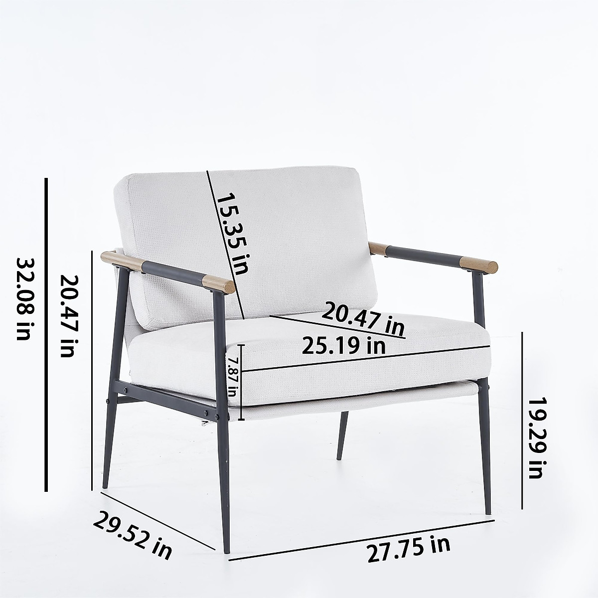 Penifun Modern Chic Accent Metal Frame, Upholstered Chenille Living Room Chairs with Removable Seat & Back Cushion, Comfy Leisure Lounge Reading Side Armchair for Bedroom, White