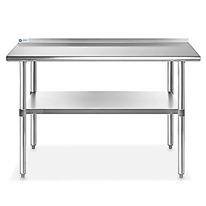 GRIDMANN Stainless Steel Kitchen Prep Table 48 x 24 Inches with Backsplash & Under Shelf, NSF Commercial Work Table for Restaurant and Home
