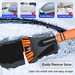Snow Brush and Detachable Ice Scraper, Ice Scraper and Extendable Snow Brush with Ergonomic Foam Grip, Car Exterior Accessories Fit for Cars, Trucks, SUVs, Ice Scrapers for Car Windshield (Orange)