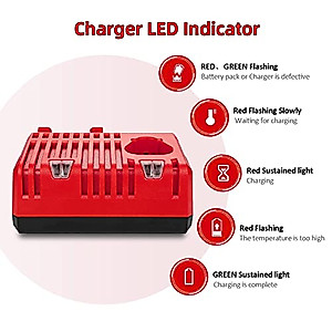 2 Packs 18V 6500mAh Replacement Battery and Charger Replacement for Milwaukee 18-Volt Li-ion Battery and M-18 Battery Charger
