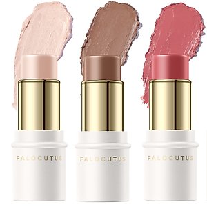FALOCUTUS 3 Pcs LIGHT-MEDIUM Contour Stick Set,Cream Blush & Highlighter Bronzer Pen,Long Lasting & Smooth Natural Face Contouring Illuminator,Professional Makeup Kit for All Skin