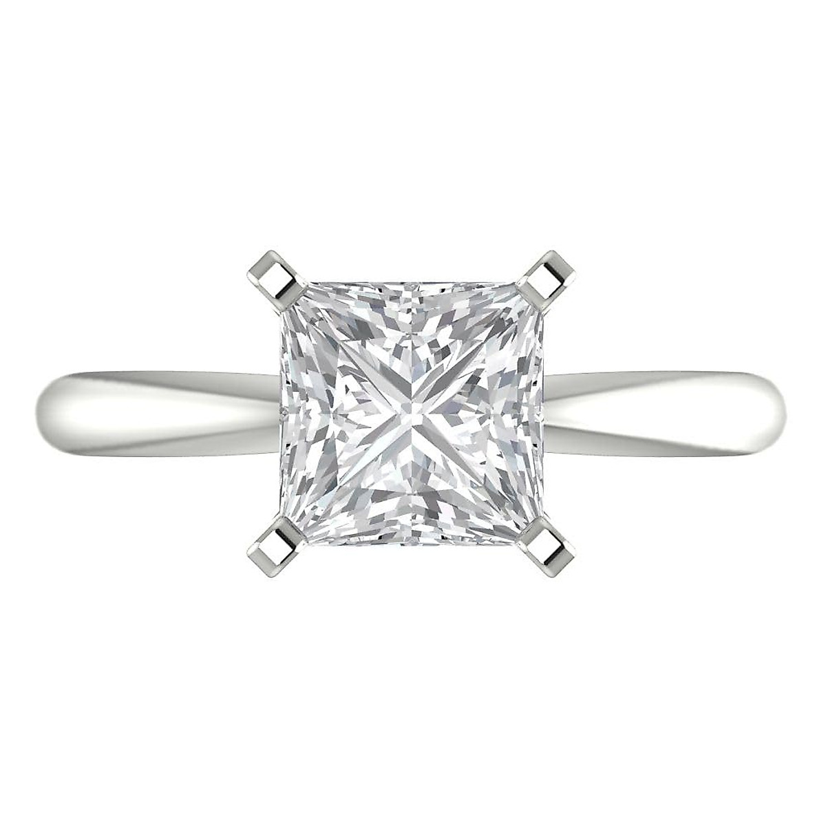 2 Ct Brilliant Princess Cut Clear Simulated Diamond 14K White Gold Solitaire Engagement Promise Bridal Ring Size 6.75