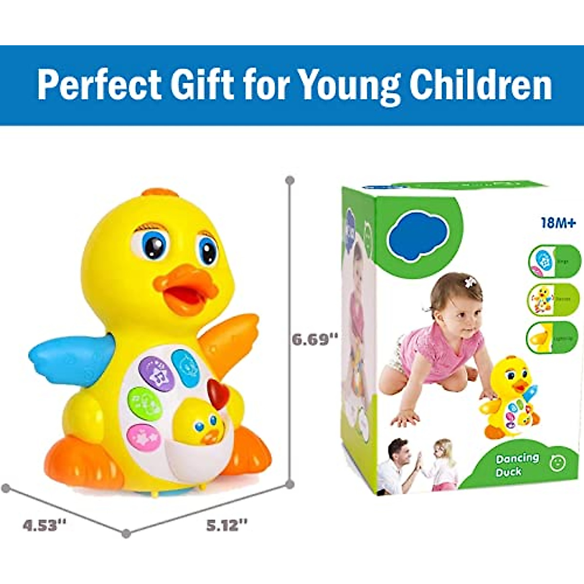 Liberty Imports Musical Dancing Duck Toy Walking Singing Yellow Ducky Moving Toys for Baby with Music & LED Lights for Toddlers, Infant Learning Development