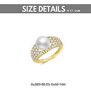SISGEM Solid 14K Gold 9MM Freshwater Pearl Wedding Ring for Women,Yellow Gold 5A CZ Pearl Engagement Ring/Wedding Anniversary Birthday Gifts for Her,Size 5-11