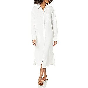 The Drop Women's Fiona Relaxed Linen Midi Shirt Dress, White, S