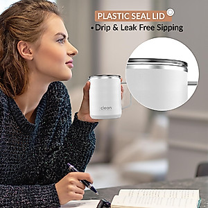 The Clean Hydration Company Insulated Coffee tumbler | Travel coffee mug | Ceramic Lined Tumbler | Iced Coffee Tumbler Cup with Lid | Double Wall Vacuum (White, Mug 12oz)