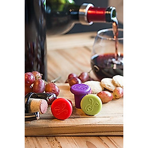 Outset B229 Silicone Wine Bottle Stoppers, Set of 4, Assorted