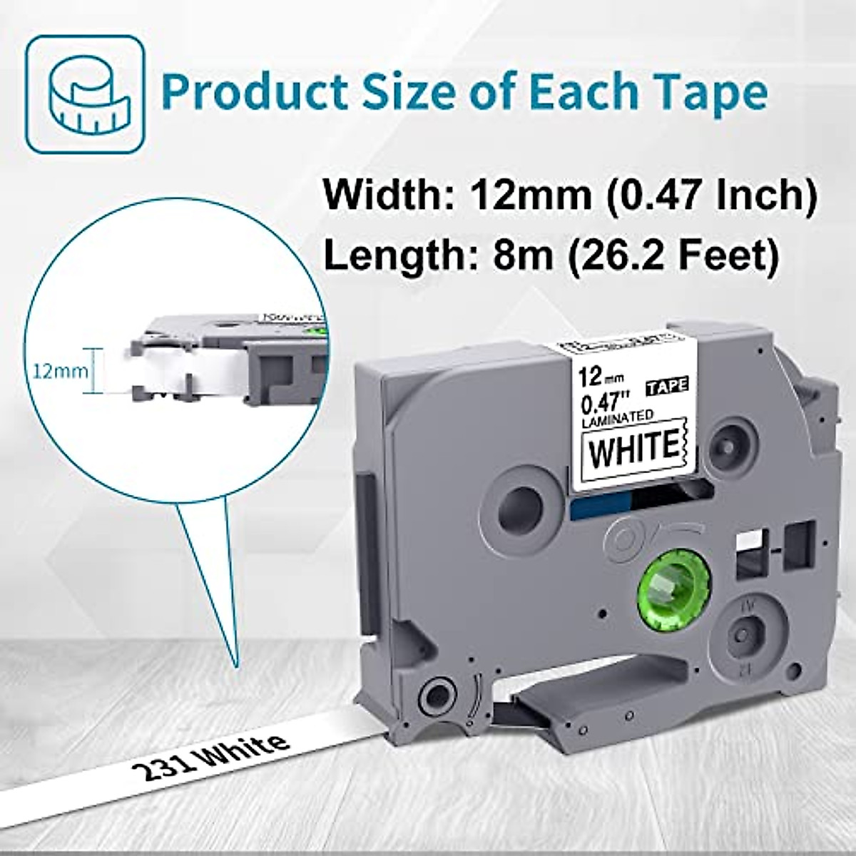 4 Pack T-Ze231 Label Tape Compatible with Brother P Touch Label Tape TZe-231 TZe231Tape 12mm 0.47 Inch Laminated, Black on White