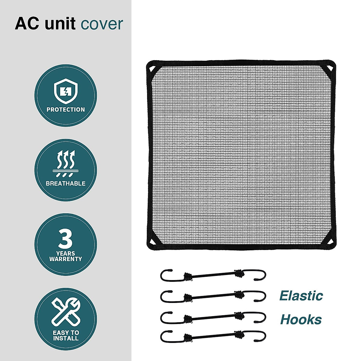 ECOOPTS 36"x36" Air Conditioner Cover AC Unit Top Mesh Cover for Outside Unit with Bungee Cords, Leaf Guard Mesh Air Conditioner Cover