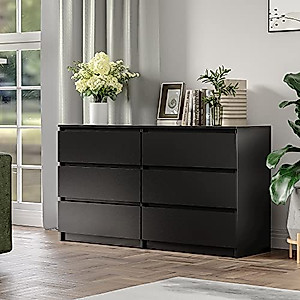 Cozy Castle 6 Drawer Dresser with Cutout Handle, Accent Chests of Drawers with Double Anti-Tilt Devices, Storage Dresser for Bedroom, Living Room, Office, Black