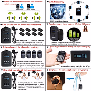 EXMAX EXD-101 2.4G Wireless Tour Guide Monitoring Voice Audio Transmission System + Aluminium Alloy Charge Case for Meeting Church Travel Simultaneous Interpretation - 2 Transmitters & 30 Receivers