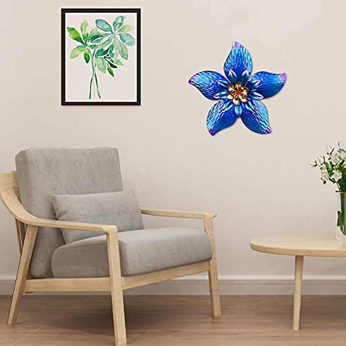 WENYLE Metal Flower Wall Decor Wall Sculpture Art Indoor Outdoor Hanging Decor for Garden Yard Lawn Fence Living Room Bedroom 13 Inches Charming Blue