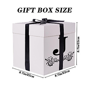 Jaywayang Letter Gift Box with Lid, Ribbon and Warpping Tissue, 8.7" White and Black Gift Box for Men Women Birthday, Baby Shower, Anniversary, Wedding Party Favor Christmas Decorative (Medium Letter J)